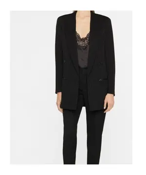 Saint Laurent Double-breasted Oversized Jacket In Striped Wool