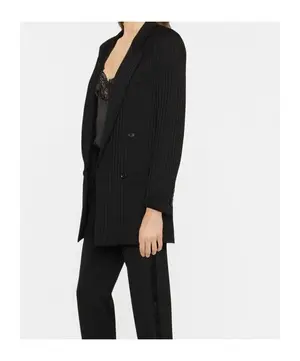 Saint Laurent Double-breasted Oversized Jacket In Striped Wool