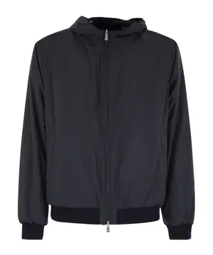 Fedeli Reversible Hooded Bomber Jacket - Black
