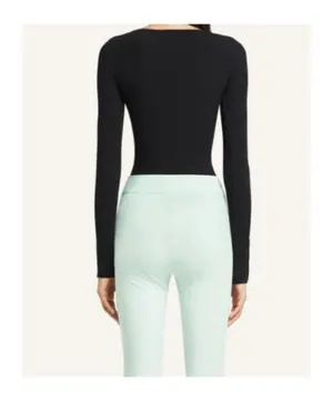 COURREGES Long-sleeve Square-neck Ribbed Jumper With Button Detail - Black