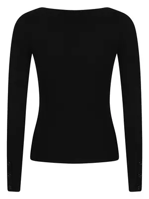 COURREGES Long-sleeve Square-neck Ribbed Jumper With Button Detail - Black