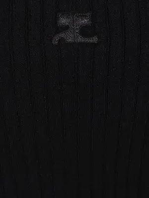 COURREGES Long-sleeve Square-neck Ribbed Jumper With Button Detail - Black