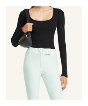 COURREGES Long-sleeve Square-neck Ribbed Jumper With Button Detail - Black
