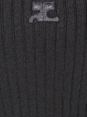COURREGES Long-sleeve Square-neck Ribbed Jumper With Button Detail - Black