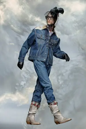 MAISON MARGIELA Distressed Denim Jacket With Corduroy Lapel