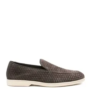 DOUCAL'S Woven Suede Slip-on Loafers - Brown
