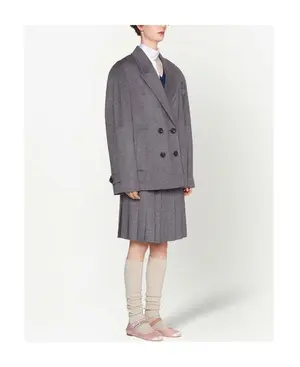 Miu Miu Double-breasted Velour Jacket With Logo Patch