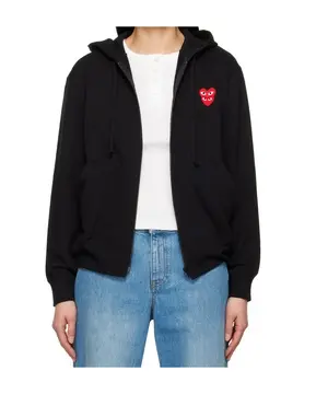 Play Comme Des Garcon Layered Heart Zip-up Hoodie - Black