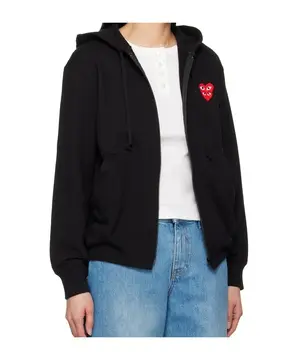 Play Comme Des Garcon Layered Heart Zip-up Hoodie - Black