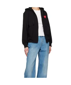 Play Comme Des Garcon Layered Heart Zip-up Hoodie - Black