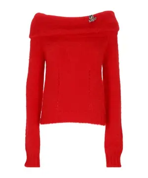 Blumarine Off-shoulder Knitted Cropped Top - Red