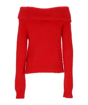 Blumarine Off-shoulder Knitted Cropped Top - Red
