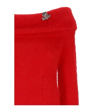 Blumarine Off-shoulder Knitted Cropped Top - Red