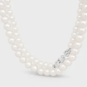Celine Monochroms Double Pearl Necklace In Brass And Glass Pearl