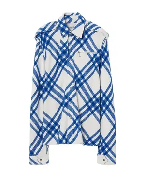 Burberry Plaid-check Long Sleeved Buttoned Shirt Jacket - Blue