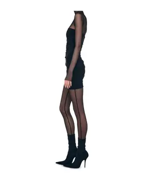 Norma Kamali Sheer Turtleneck Catsuit With Asymmetrical Hem