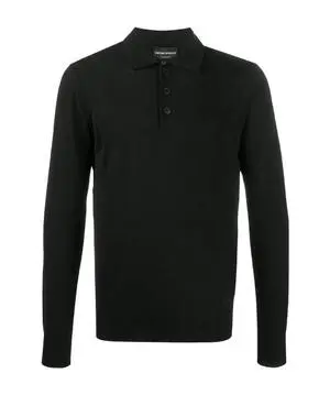 Emporio Armani Long-sleeved Knitted Polo Shirt - Black