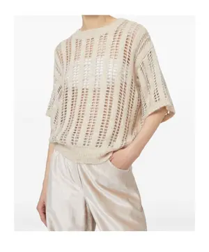 Brunello Cucinelli Short-sleeved Open-knitted Jumper - Light Brown