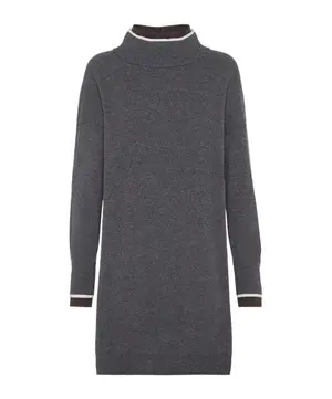 Brunello Cucinelli High Neck Ribbed Mini Dress