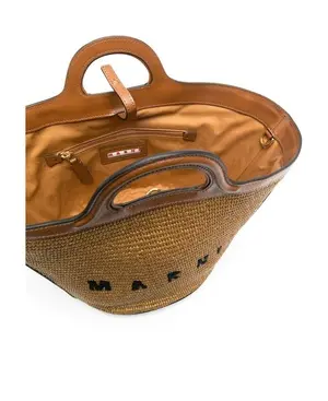 Marni Tropicalia Logo Embroidered Small Tote Bag - Brown