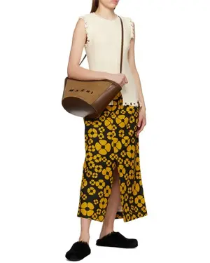 Marni Tropicalia Logo Embroidered Small Tote Bag - Brown
