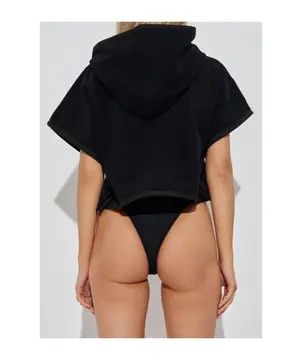 Balmain Cropped Hooded Poncho - Black