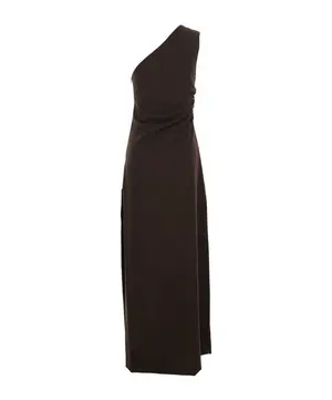 P.a.r.o.s.h One-shoulder Ruched Maxi Dress With Side Slits - Black
