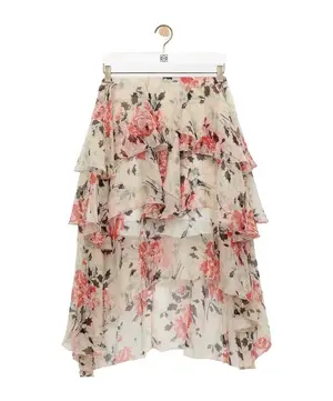 Loewe Ruffled Floral Silk Skirt - Multi-color