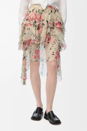 Loewe Ruffled Floral Silk Skirt