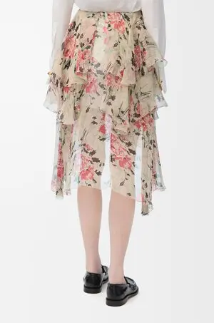 Loewe Ruffled Floral Silk Skirt