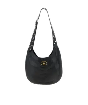 Valentino Garavani Vlogo Signature Stud Detailed Shoulder Bag - Black