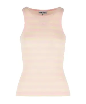 GANNI Sleeveless Striped Ribbed Tank Top - No