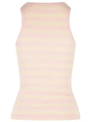 GANNI Sleeveless Striped Ribbed Tank Top - White