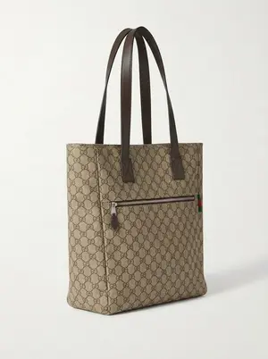 Gucci Monogrammed Canvas Tote Bag - Beige And Dark Brown