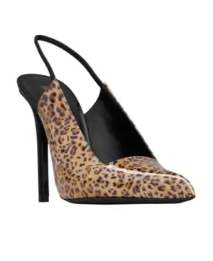Saint Laurent Leopard Print Slingback Pumps - Brown