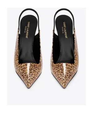 Saint Laurent Leopard Print Slingback Pumps - Brown