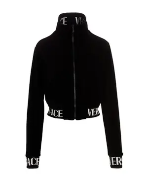 Versace Logo Intarsia Cropped Velvet Sweatshirt