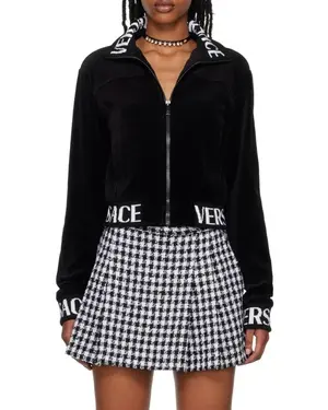 Versace Logo Intarsia Cropped Velvet Sweatshirt