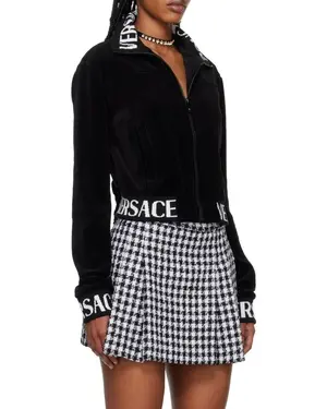 Versace Logo Intarsia Cropped Velvet Sweatshirt