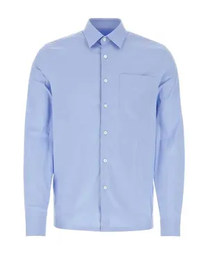 Prada Logo Embroidered Buttoned Shirt - Blue