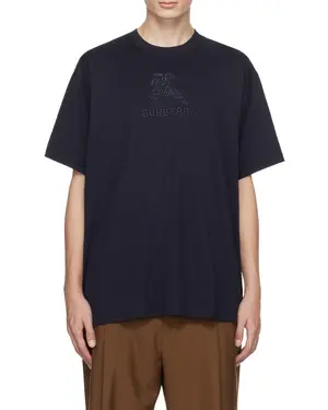 Burberry Logo Embroidered Crewneck T-shirt - Blue