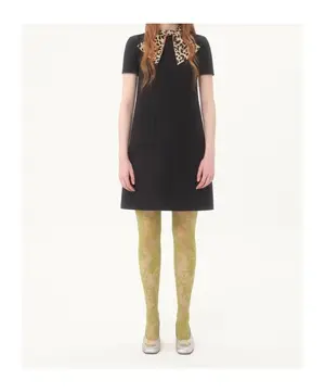 Valentino Garavani Crepe Couture Short Sleeve Dress With Printed Bow Detail - Black
