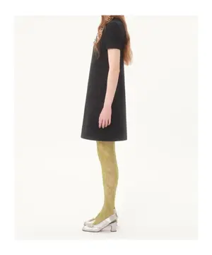 Valentino Garavani Crepe Couture Short Sleeve Dress With Printed Bow Detail - Black