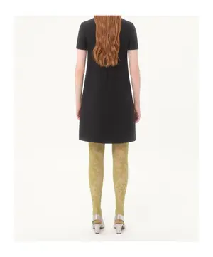 Valentino Garavani Crepe Couture Short Sleeve Dress With Printed Bow Detail - Black
