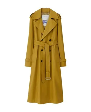 Burberry Long Gabardine Double-breasted Belted Trench Coat - Brown