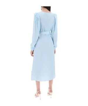 ROTATE BY BIRGER CHRISTENSEN Textured Midi Wrap Dress With Bubble Sleeves