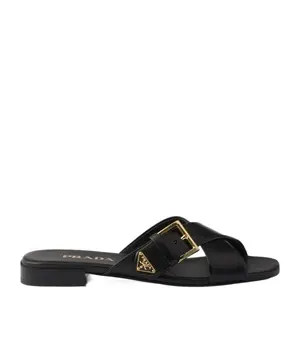 Prada Leather Buckled Sandals - Black