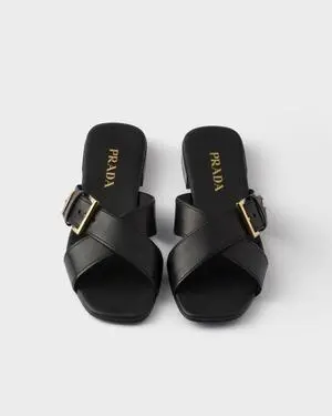 Prada Leather Buckled Sandals - Black