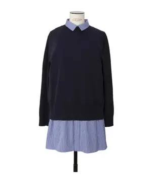 Sacai Poplin X Cotton Striped Collared Knit Dress - Black