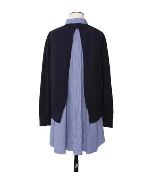 Sacai Poplin X Cotton Striped Collared Knit Dress